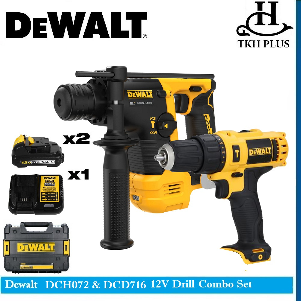DEWALT DCH072 12V Brushless Rotary Hammer & DCD716 12V Hammer Drill 12V ...