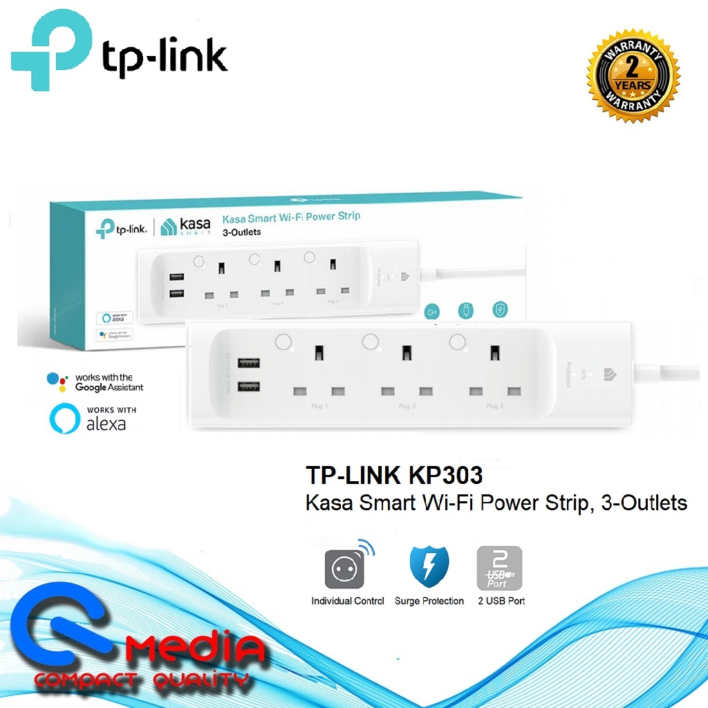 TP-Link KASA KP303 3 Outlets WiFi Smart Strip Power Extension Plug ...