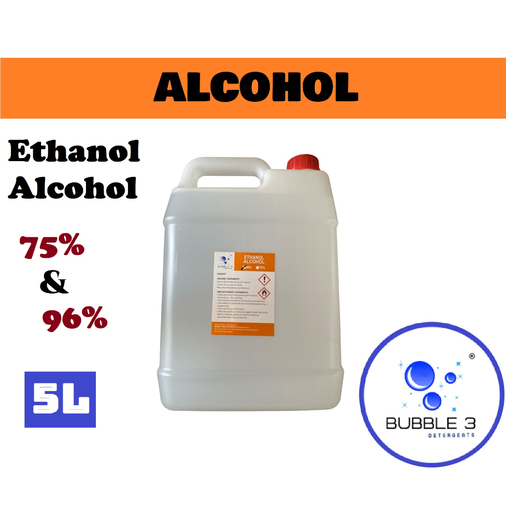 Ethanol Alcohol 96% & 75%(Medical Grade) - 5 Litre (5000ml) / Ethyl ...