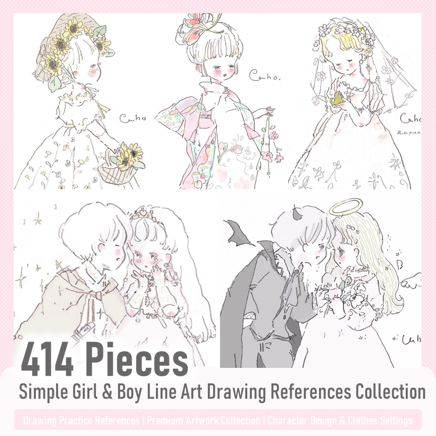 🔥 Drawing References Illustration - Simple Girl & Boy Line Art ...