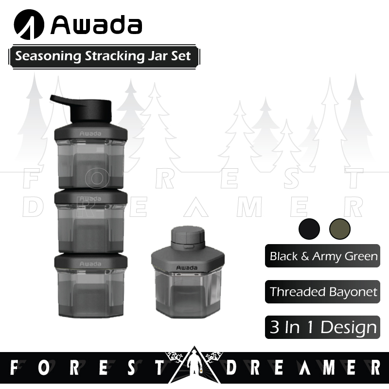 AWADA Camping Seasoning Stacking Jar set 3in1 3-piece Outdoor seasoning ...