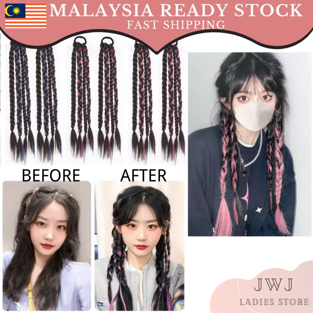 Rambut Palsu Tocang Hot Girl Braid Elastic Horsetail Wig Mix Color ...