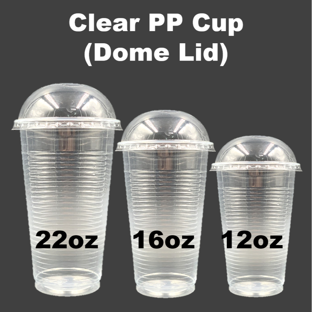 100pcs - Clear PP Cup with Dome Lid EC 12oz/ 16oz/ 22oz / Disposable Plastic Cup/ Cawan plastik ...
