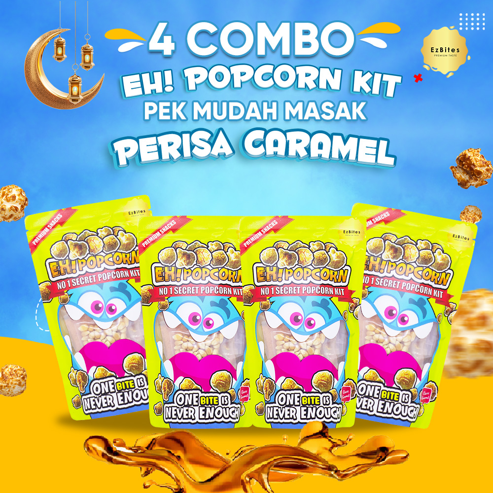 EH! POPCORN KIT – POPCORN MUDAH MASAK , CEPAT & SEDAP. BERKUALITI (COMBO 4 PACK) Premium Caramel ...