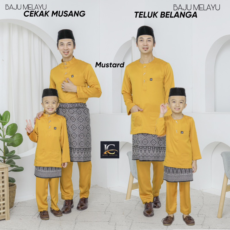 BAJU MELAYU MODEN MUSTARD CEKAK MUSANG DAN TELUK BELANGA SET AYAH DAN ANAK | Shopee Malaysia