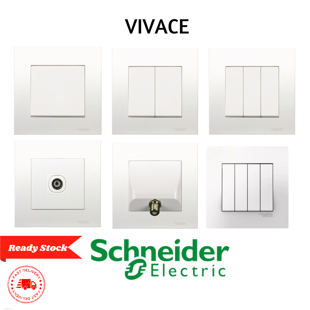 SCHNEIDER VIVACE Switch Socket [White] 13A 15A Socket 1G1W 2G1W 1G2W ...