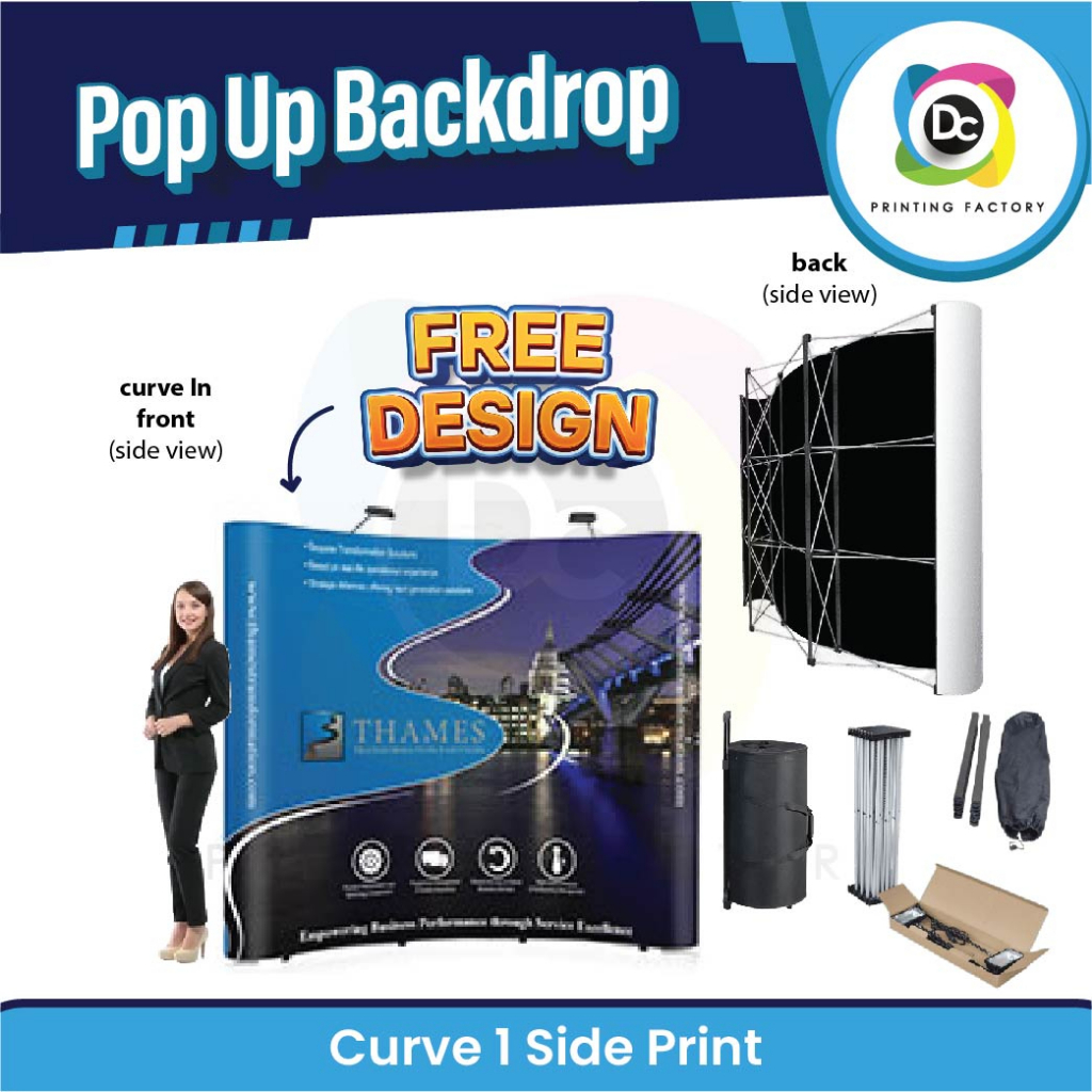 Pop Up Backdrop 3x3 Curve/Straight With Normal Trolley Case - Included ...