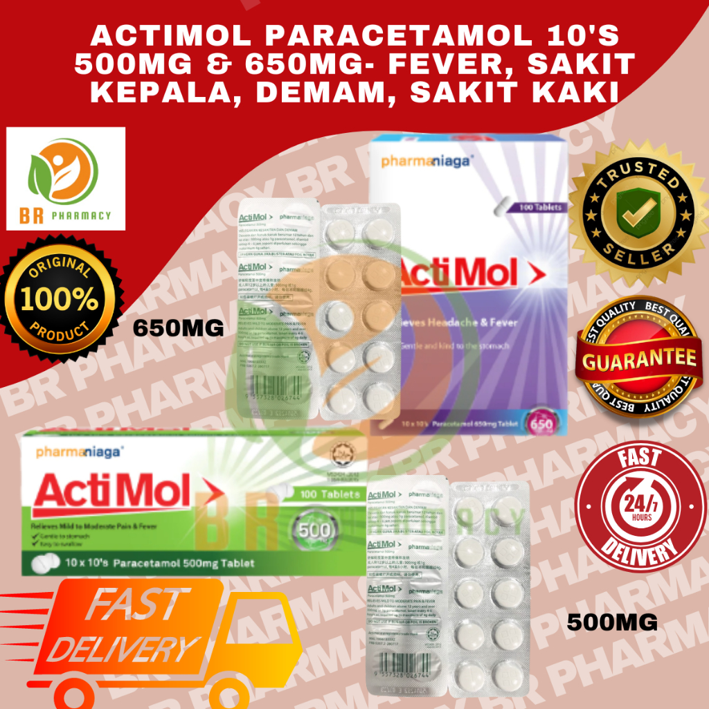 Actimol 650mg 10s/strip Paracetamol 650mg and 500mg for fever and pain ...