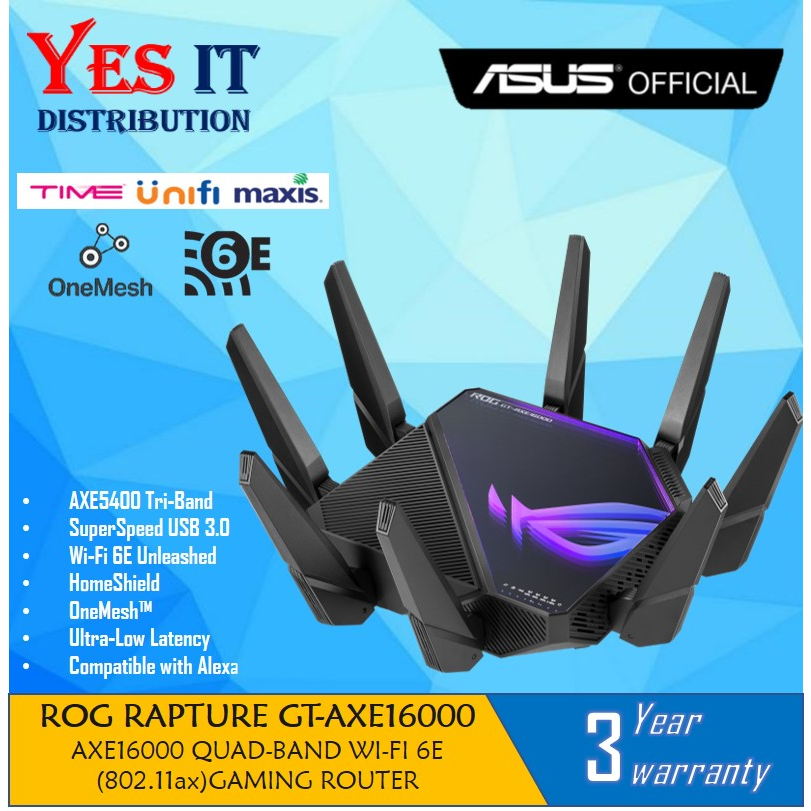 Asus Rog Rapture Gt Axe16000 Gt Axe16000 Quad Band Wifi 6e 80211ax Gaming Router New