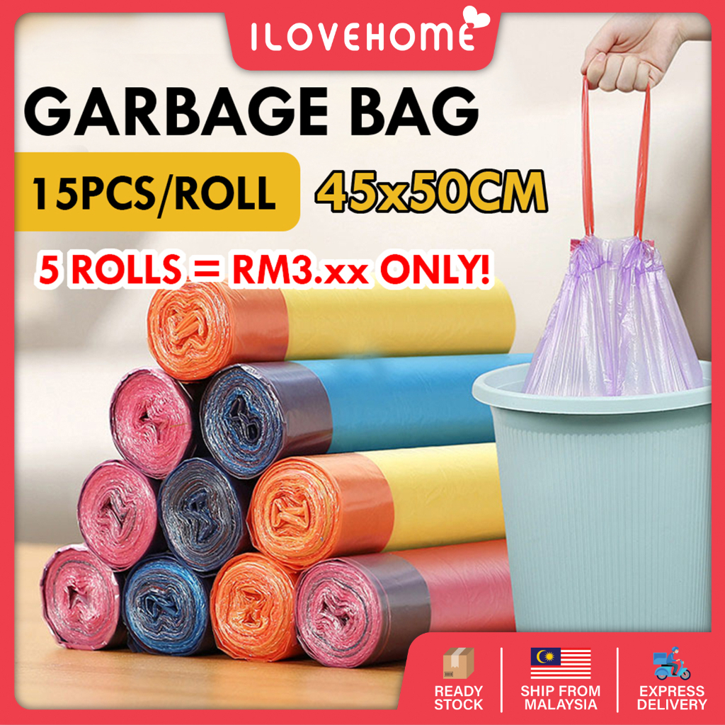 (5 ROLLS) VALUE PACK Garbage Bag Office Cleaning Trash Bags Dustbin ...