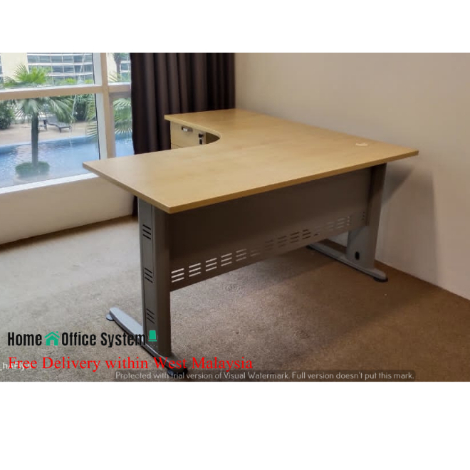 L Shape Office Table With 2D1F Pedestal + J Shape Metal Leg (5 X 5 and ...