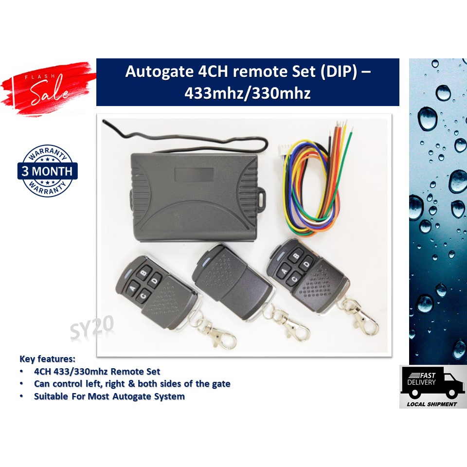 Autogate 4 Channel Remote Set - 4CH Remote + Receiver (DIP Switch Type ...