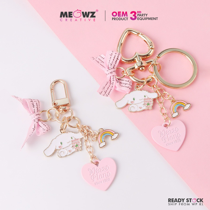 Cinnamoroll Rainbow Heart Ribbon With Gold Metal Buckle Keychain ...