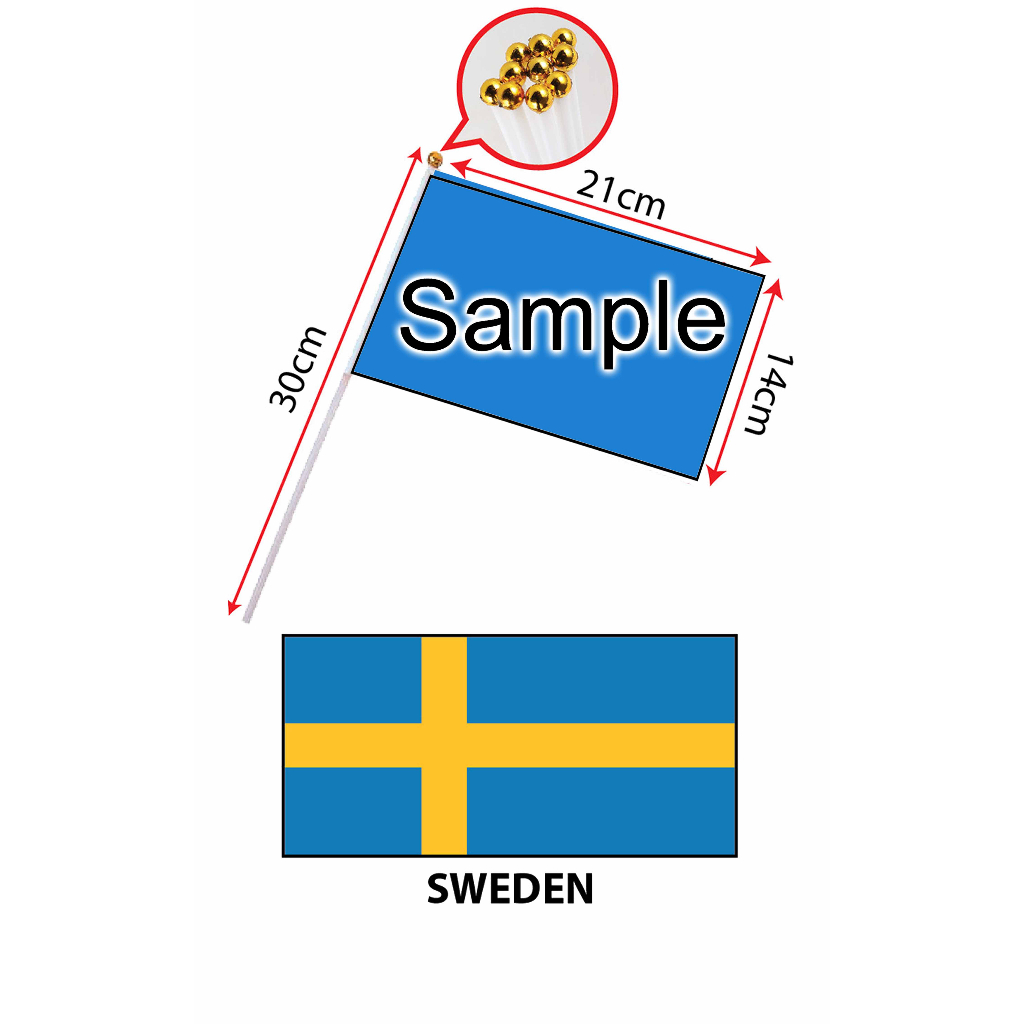 Sweden Hand Flag With Stick (14x21cm)/ Bendera Tangan Dunia Sweden ...