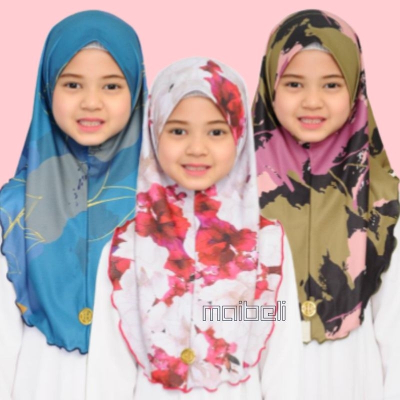 Tudung Sarung Lazy Ruffle Printed Kanak-kanak | Tudung Budak | Moscrepe ...