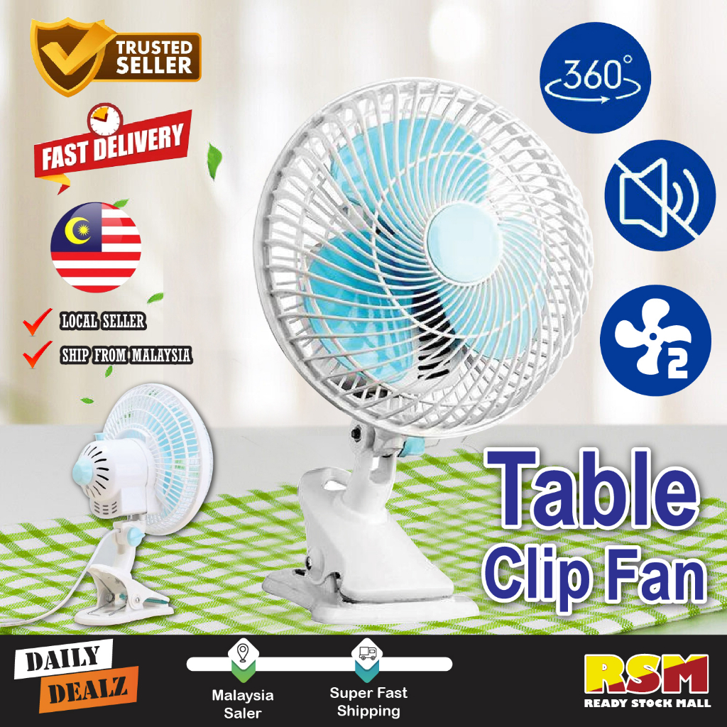 3in1 Portable Clip On Desk Fan 2 Speed 360° Oscillating Cooling ...