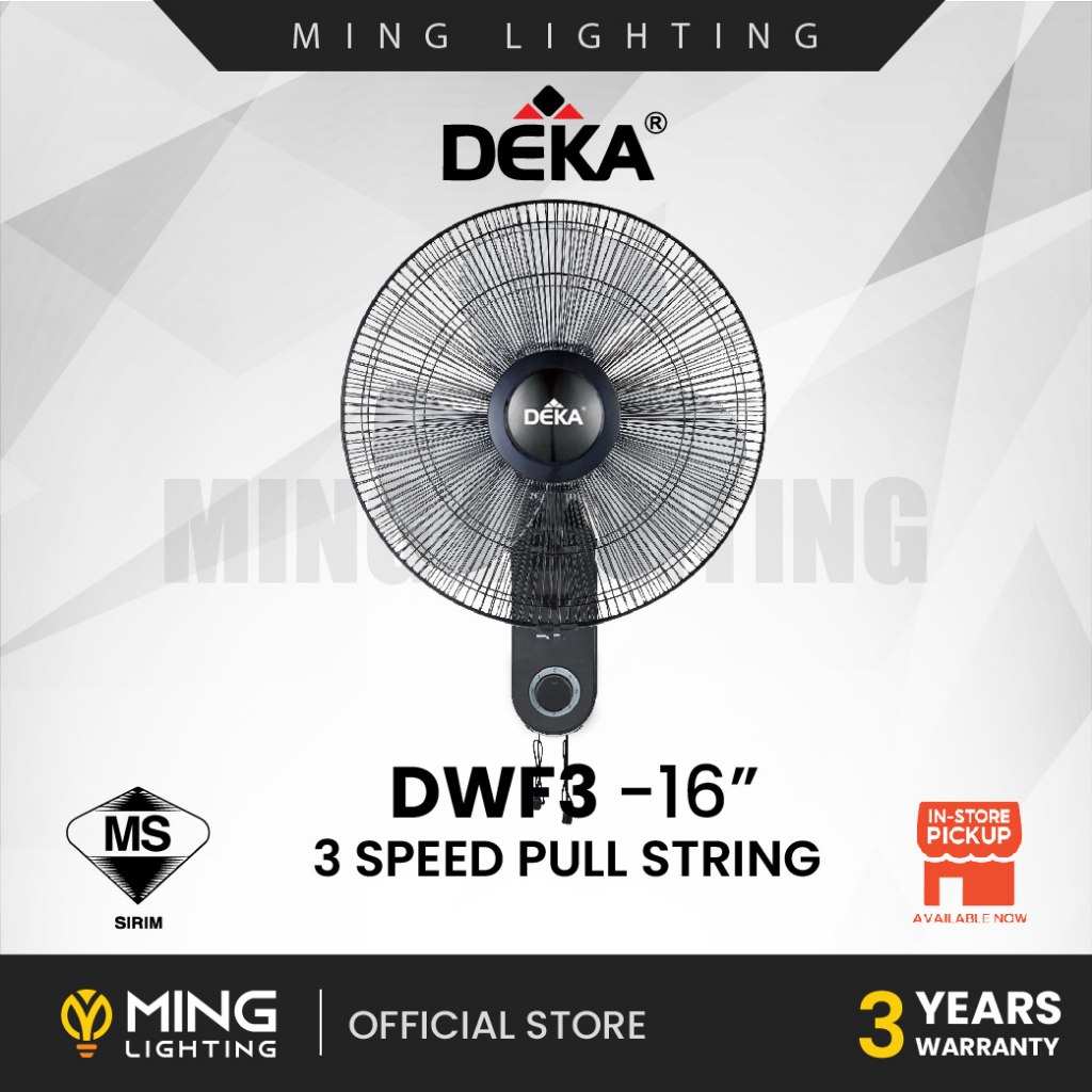 (Sirim) DEKA Fan DWF3 Wall Fans 16" 3 Blades Speed AC Motor Pull String ...