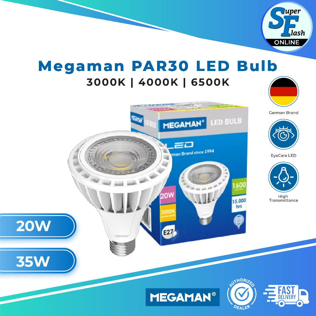 Megaman PAR30 20W/35W E27 LED Bulb (SIRIM) || Light Bulb Mentol Lampu ...