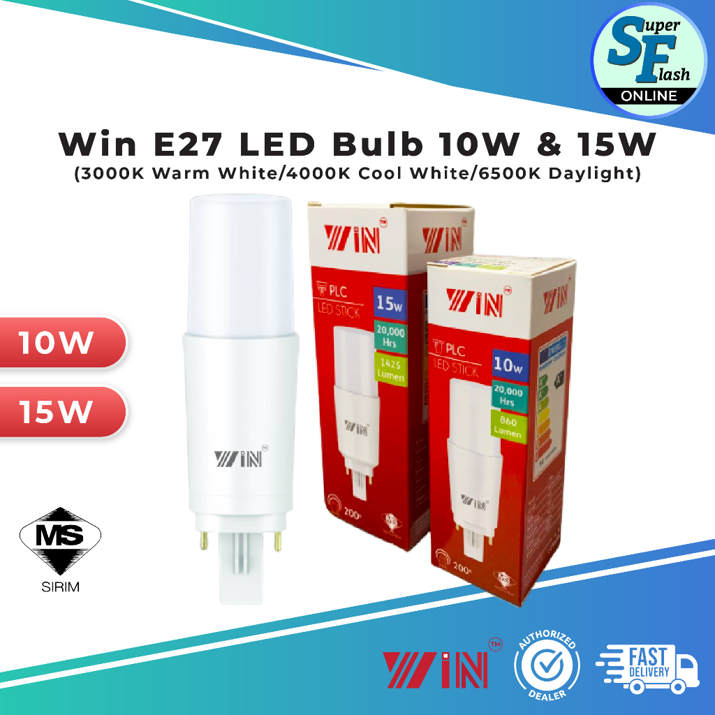 WIN PLC LED Stick High Quality Light Bulb 10W/15W [3000K/4000K/6500K] || Mentol Lampu 灯泡 ...