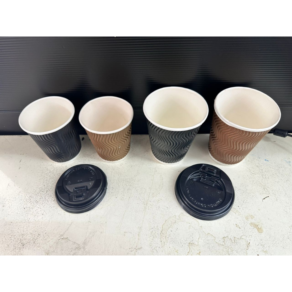 [25pcs] [Brown / Black] Kraft Ripple Paper Hot Cup / Premium Coffee ...