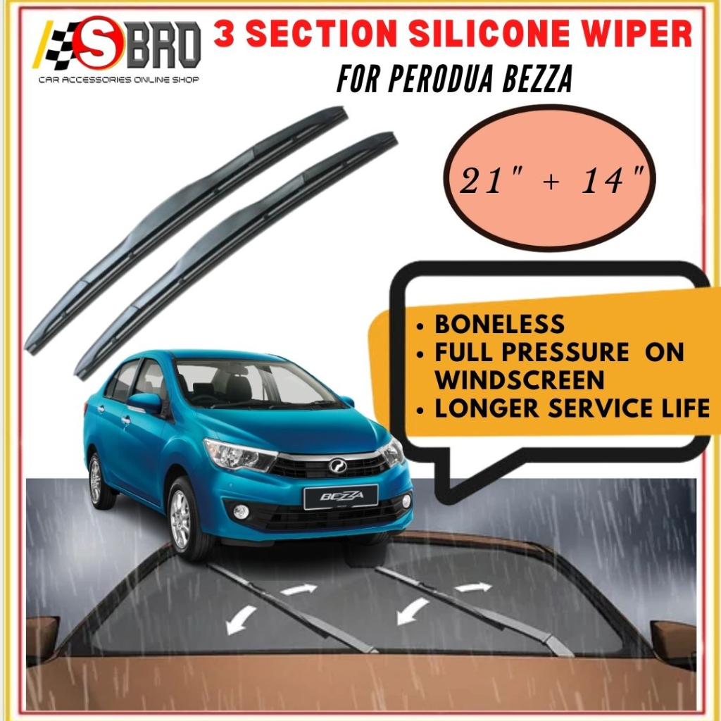 Perodua Bezza 2016-2024 3 Section Wiper Silicone Wiper Blade Wiper Besi ...