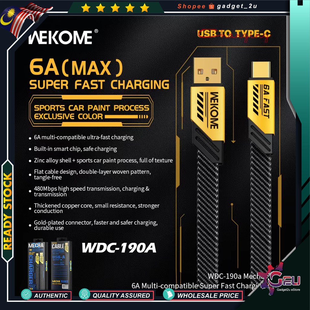 WK Wekome WDC-190A Mecha Series Type-C 6A Output Super Fast Charge 1 Meter Data Cable | Shopee ...