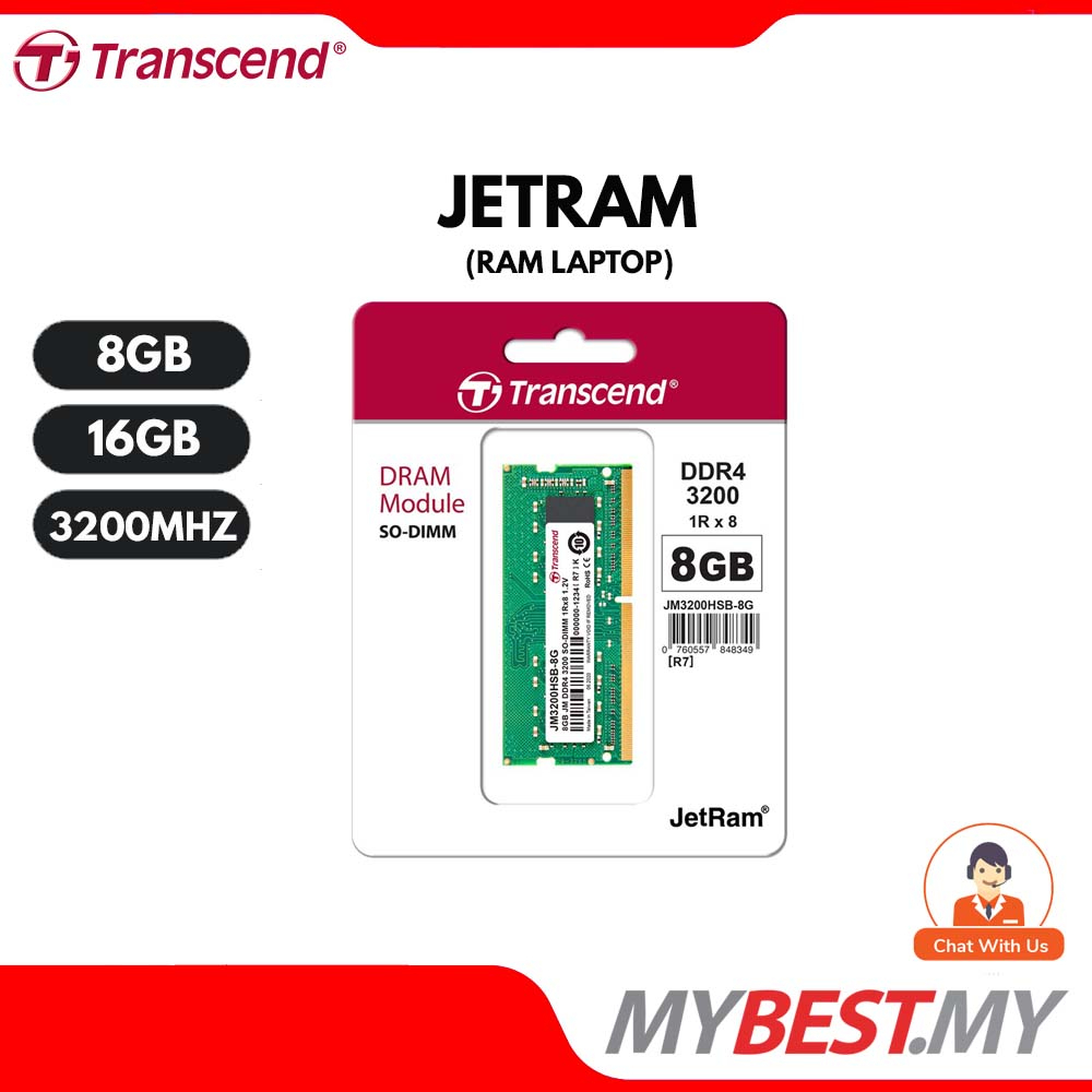 TRANSCEND Jetram DDR4 3200MHz Notebook Ram - (8GB / 16GB ) (JM3200HS) | Shopee Malaysia