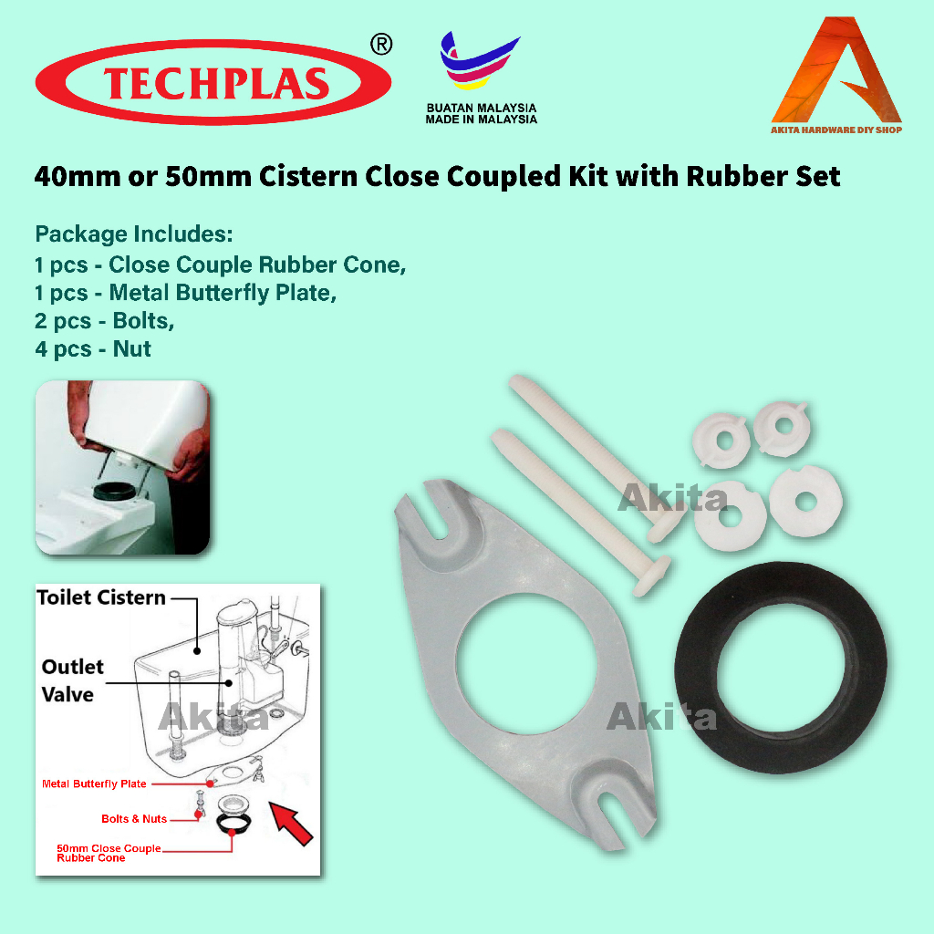 Techplas 40mm 50mm Cistern Toilet Close Coupled Kit with Rubber Cone ...