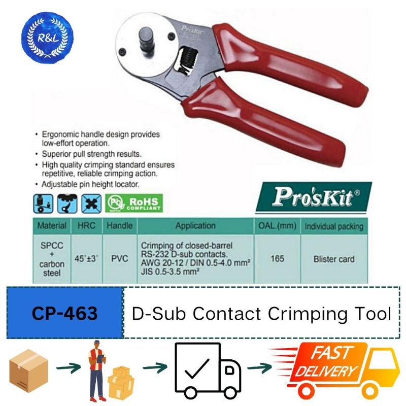 Proskit 608-384N D-Sub Contact Crimping Tool / CP-462G Wire Ferrule ...