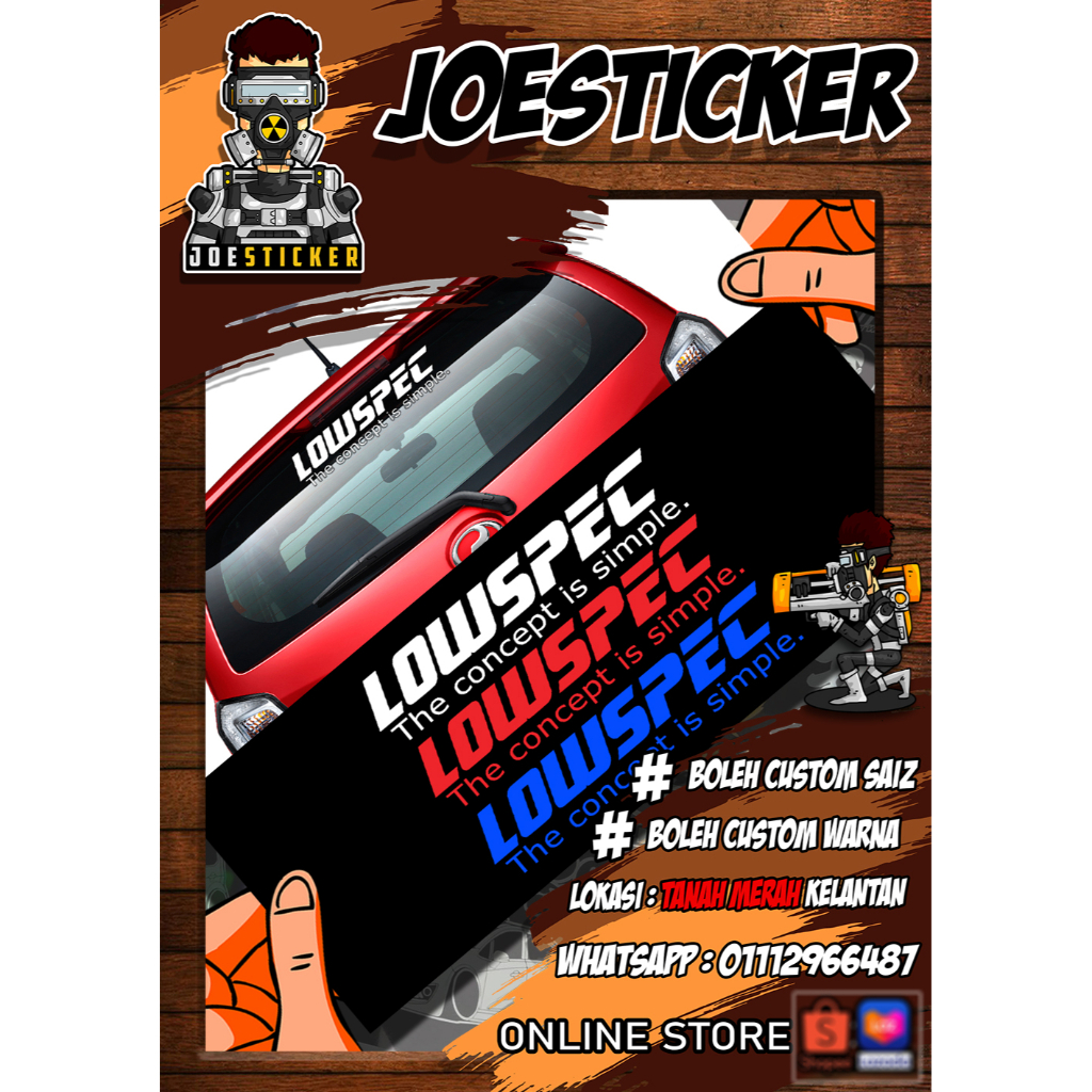 sticker lowspec untuk cermin belakang kereta. ada pelbagai pilihan saiz ...