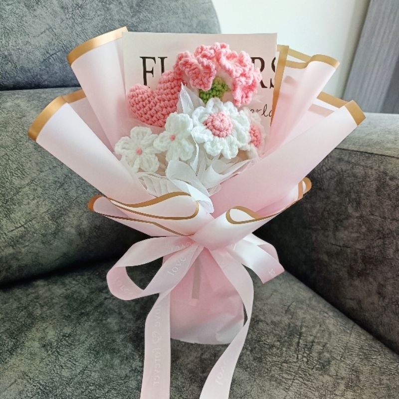 Handmade Crochet Flower Bouquet Carnation Daisy Bouquet Birthday ...