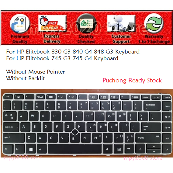 HP Elitebook 830 G3 G4 840 G4 745 G3 G4 HSTNN-I33C-4 Keyboard Without ...