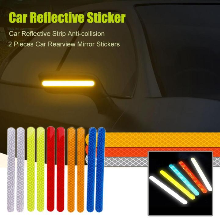 2Pcs Reflective Sticker Side Mirror Bumper Reflect Sticker Film Warning ...