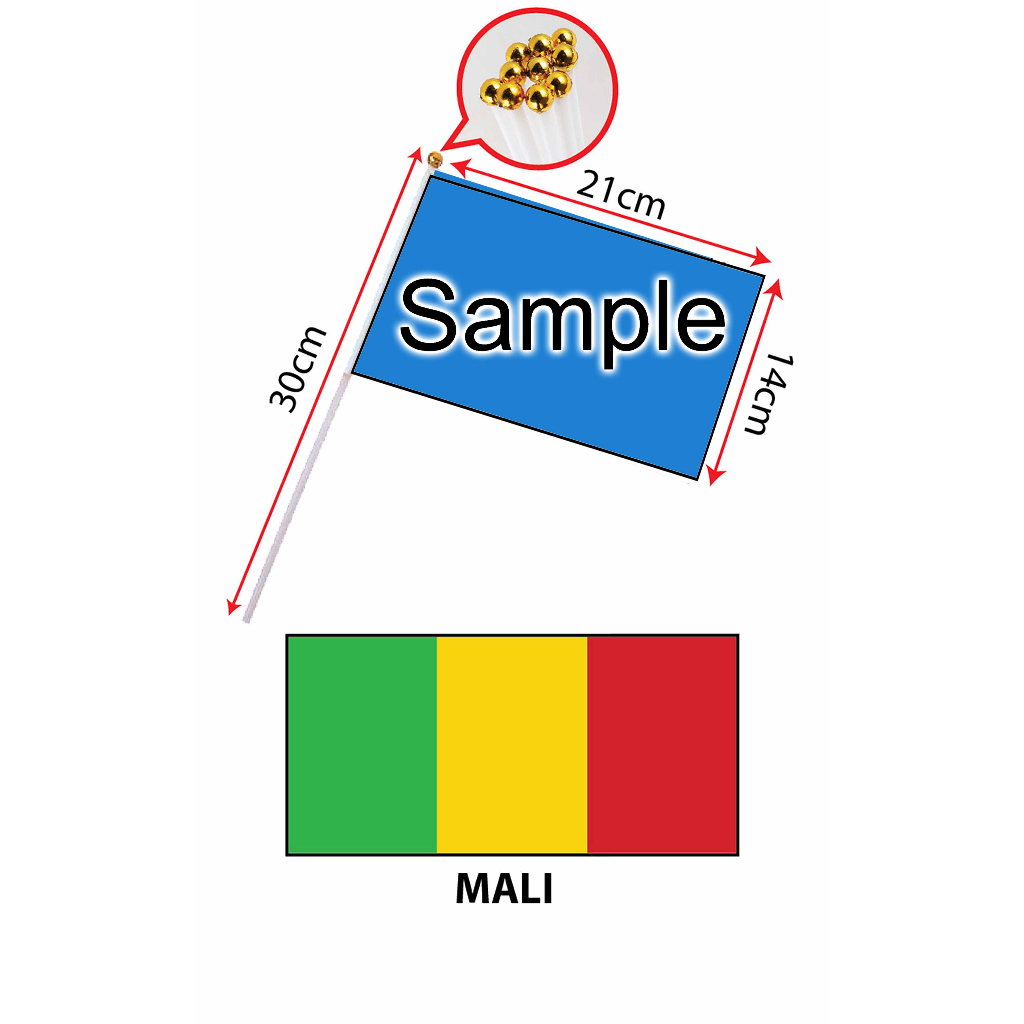 Mali Hand Flag With Stick (14x21cm)/ Bendera Tangan Dunia Mali (14x21cm ...
