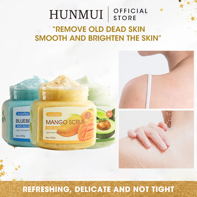 SADOER Fruit Bath Salt Body Scrub Avocado Mango Blueberry Flavor Whitening Natural Organic ...