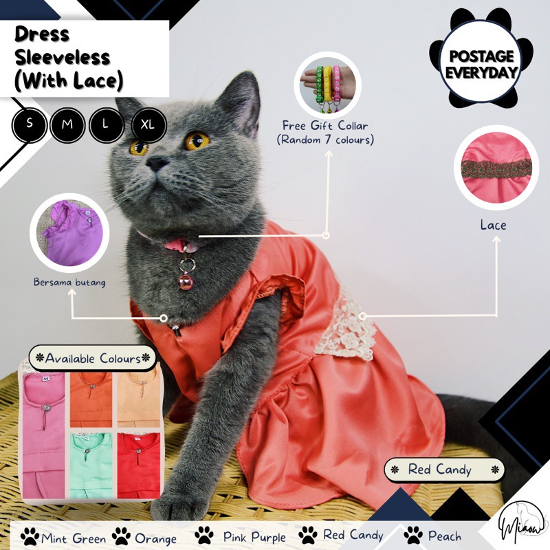 Ready Stock Malaysia Baju Raya Kucing Aidilfitri Dress With Lace With ...