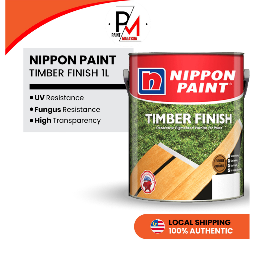 NIPPON PAINT Timber Finish 1 Liter Wood Paint Door Paint Gloss Paint ...