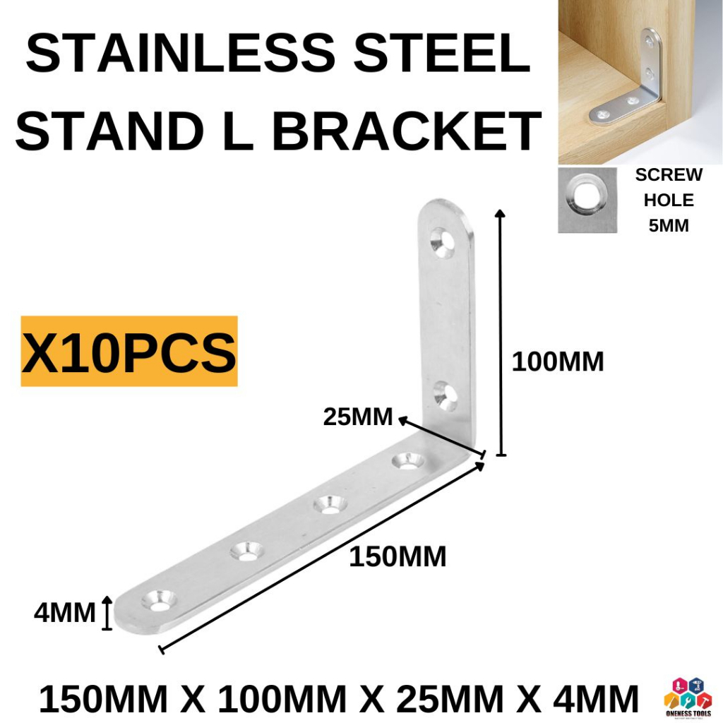 STAINLESS STEEL STAND L BRACKET -150MM X 100MM X 25MM X 4.0MM -10PCS ...