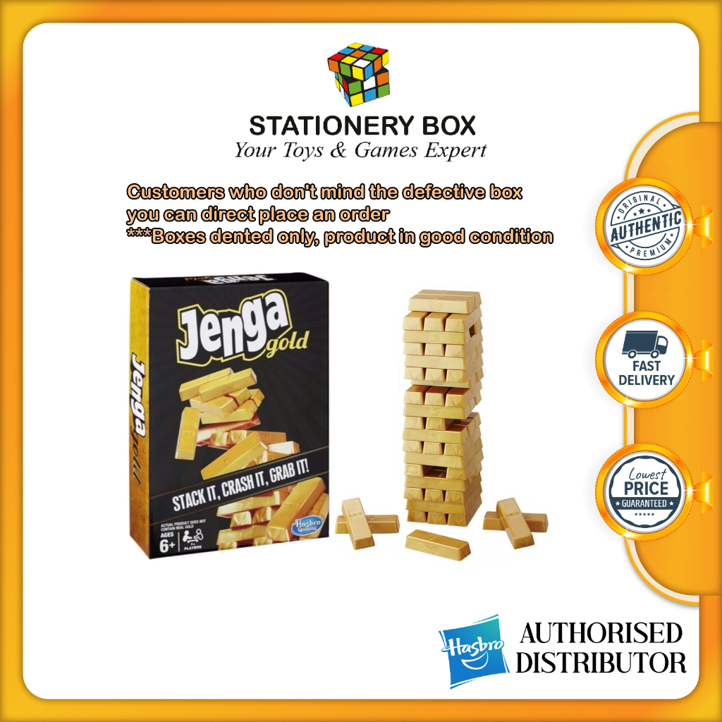 ORIGINAL - Hasbro Jenga Gold, Gold Blocks Stacking Tumbling Tower Game ...