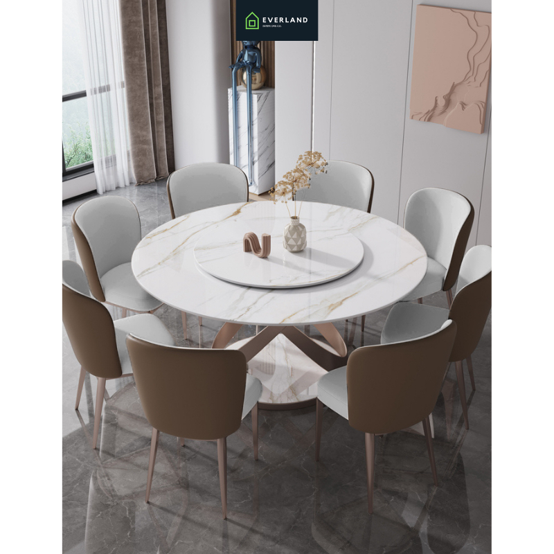 Aletha Round Dining Table Meja Makan Bulat Marble Dining Set Makan ...