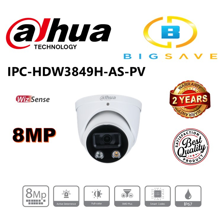 DAHUA 8MP IPC-HDW3849H-AS-PV FULLN COLOR ACTIVE DETERRENCE FIXED-FOCAL EYEBALL WIZSENSE NETWORK ...