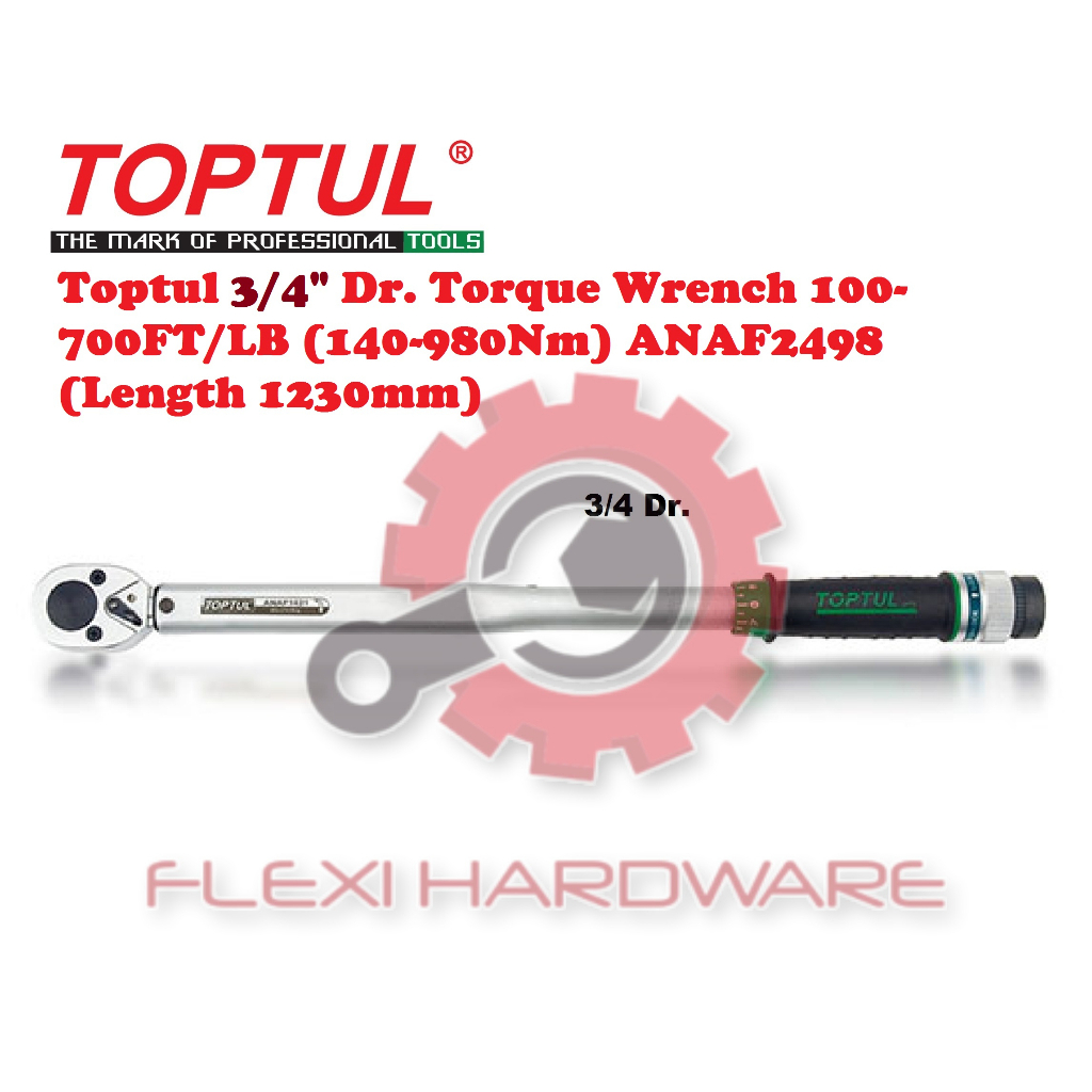 Toptul 3/4" Dr. Torque Wrench 140-980Nm ANAF 2450 / ANAF2450 / ANAF2498 (Length 1230mm) | Shopee ...