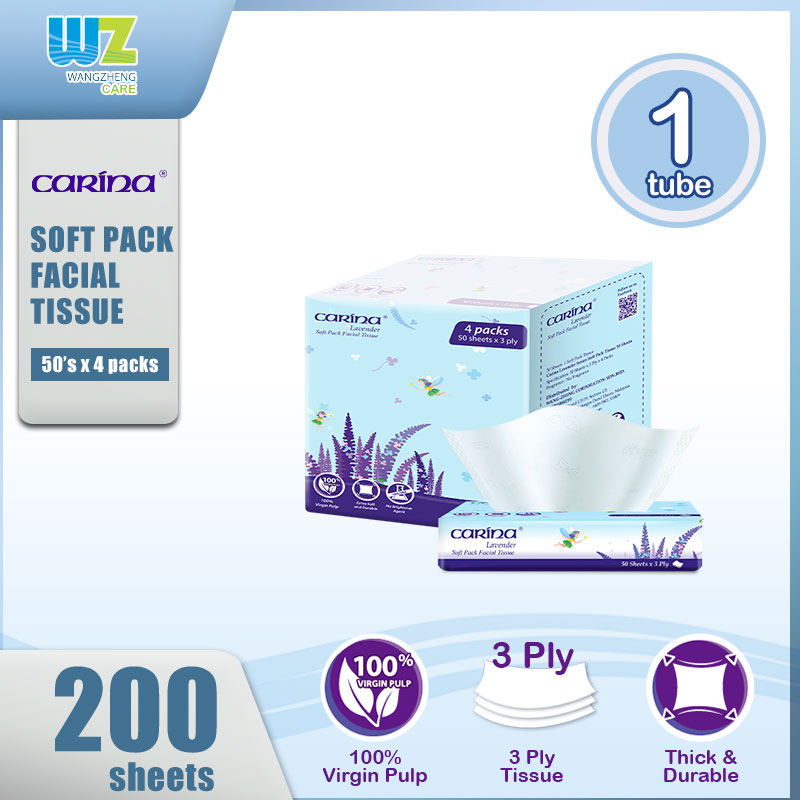 Carina Soft Travel Pack 3ply 100% Virgin Pulp Facial Tissue 50's X 4 ...