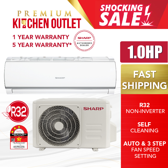 Sharp 1.0HP R32 Non-Inverter Air Conditioner AHA9WCD2 / AUA9WCD2 | Dual Drain Setting | Sleep ...