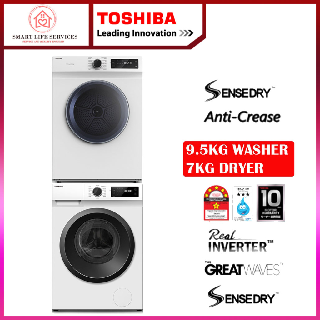 Toshiba Washing Machine and Dryer (9.5KG/7KG) Combo Front Load Washer Dryer TW-BK105S2M / TD ...