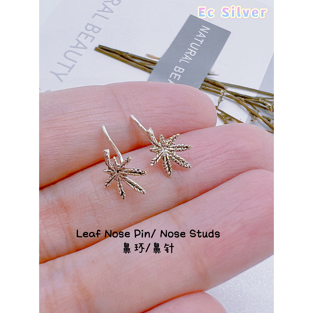 (NPS21) Silver 925 Subang Hidung Daun / Leaf Nose Pin / Nose Stud ...