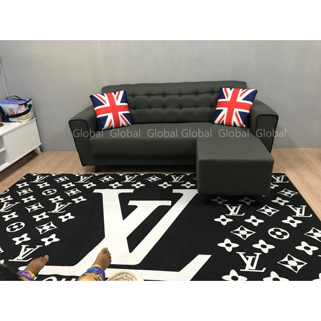 Fabric Sofa Kain / Velvet Sofa Baldu / PVC Sofa Kulit L Shape 3 Seater ...