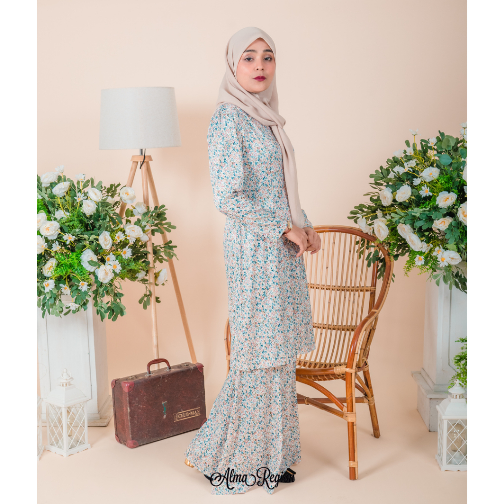 ALMA Kurung Teja Corak Klasik, Kurung Satin Moden Kain Duyung, Kain Cotton Satin Printed ...