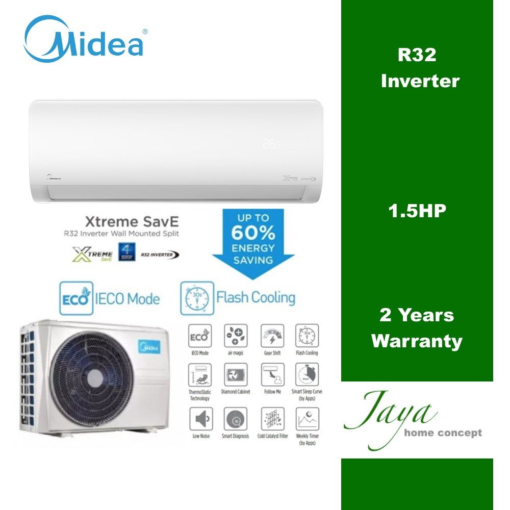 Midea 1.5hp Inverter Xtreme Save Series Wall Mount Air Cond MSXS-13CRDN8 | Shopee Malaysia