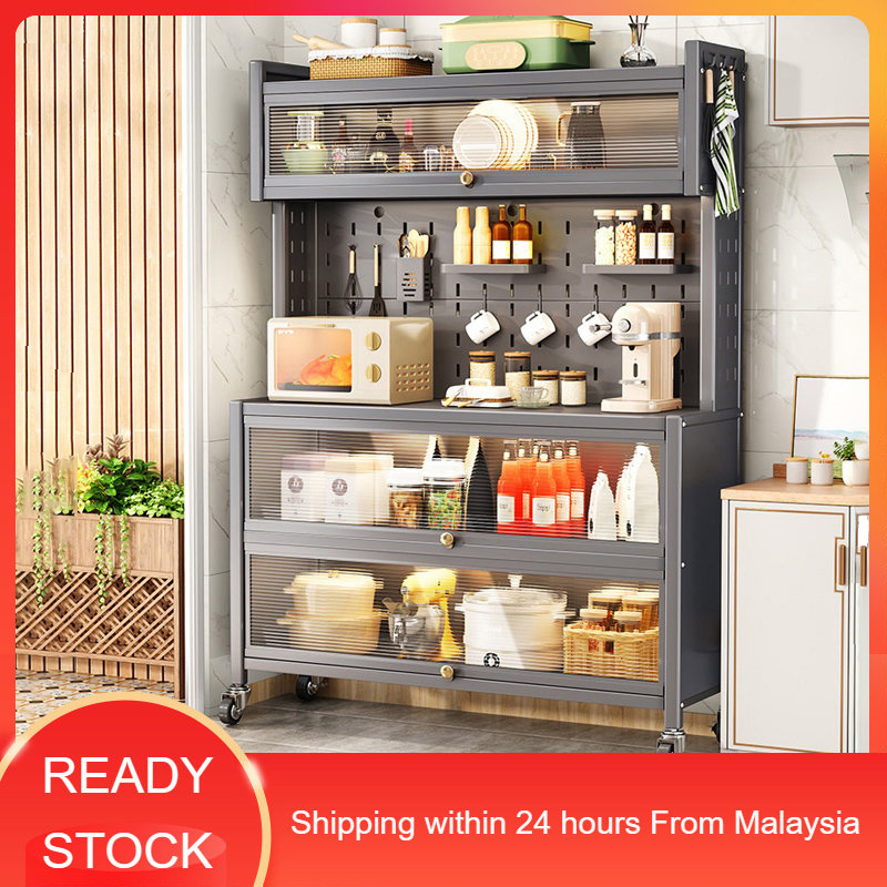 【IN STOCK】Kitchen Cabinet Rack Kitchen Storage Racks Shelf with Wheels ...